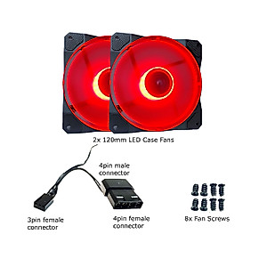 APEVIA CO212L-RD Cosmos 120mm Red LED Ultra Silent Case Fan w/ 16 LEDs & Anti-Vibration Rubber Pads (2 Pk)