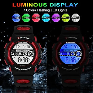 CKV Kids Digital Watch Boys Watches Ages 5-18, Waterproof Multifunctional Sport Watches with 7 LED Backlight Alarm Calendar Timer for Boys
