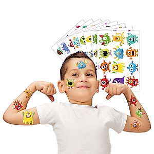 Monster Temporary Tattoos for Kids, 96PCS Birthday Party Decorations Supplies Party Favors Supper Cute Little Monster Tattoo Sticker Style Gift Ideals for Boys Girls Schools Prizes Themed