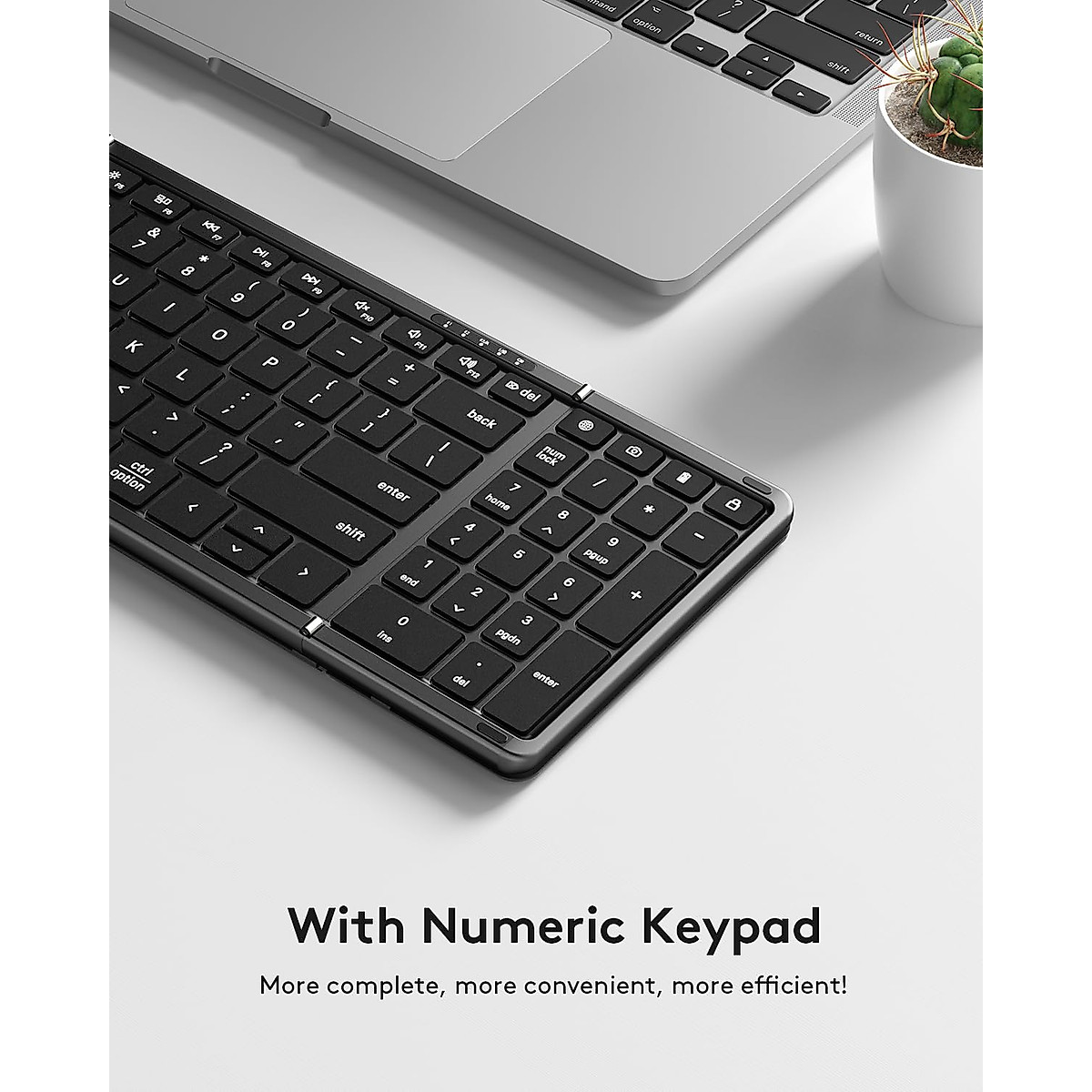 Samsers Foldable Bluetooth Keyboard With Numeric Keypad, Full-Size Wireless Folding PU Leather, Portable Travel for iOS Android Windows Mac OS, Support 3 Device(BT5.1 x 3)