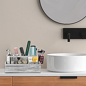 TRSPCWR Hair Tool Organizer, Wooden Hair Dryer Holder and Bathroom Countertop Blow Dryer Holder, Vanity Caddy Storage Stand for Accessories, Makeup, Toiletries