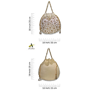 Stylish Aaribax Potli Bag: Large Indian Evening Handbag for Women, featuring Gold Clutch Purses with Handle, Perfect for Weddings & Parties
