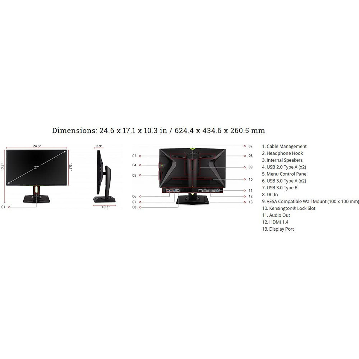 ViewSonic XG2760 27 Inch 1440p 165Hz 1ms Gsync Gaming Monitor with Eye Care Advanced Ergonomics HDMI and DP for Esports, Black