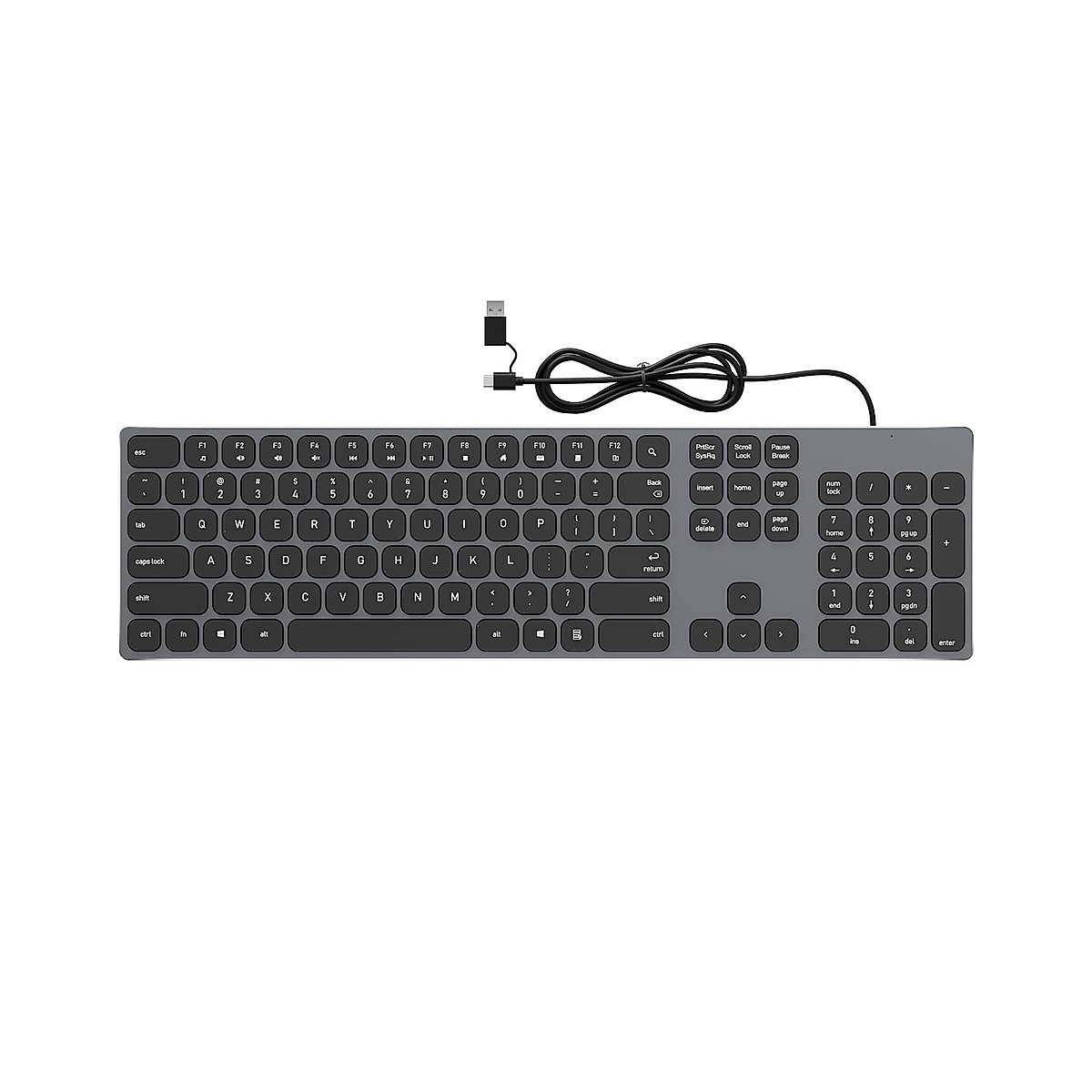 9H Aluminum USB Wired Keyboard with Numeric Keypad for PC Windows 10/8 / 7 / Vista/XP