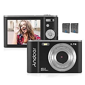 CalmGeek Portable Digital Camera 48MP 2.7K 2.88-inch IPS Screen 16X Zoom Auto Focus Self-Timer 128GB Extended Memory Face Detection -Shaking with 2pcs Batteries Hand Strap Carry Pouch