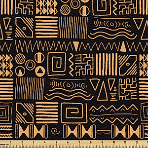 Ambesonne Vintage Tribal Fabric by The Yard, Creative Abstract Art Continuous Monochrome Aboriginal Pattern, Decorative Fabric for Upholstery and Home Accents, 1 Yard, Orange Black