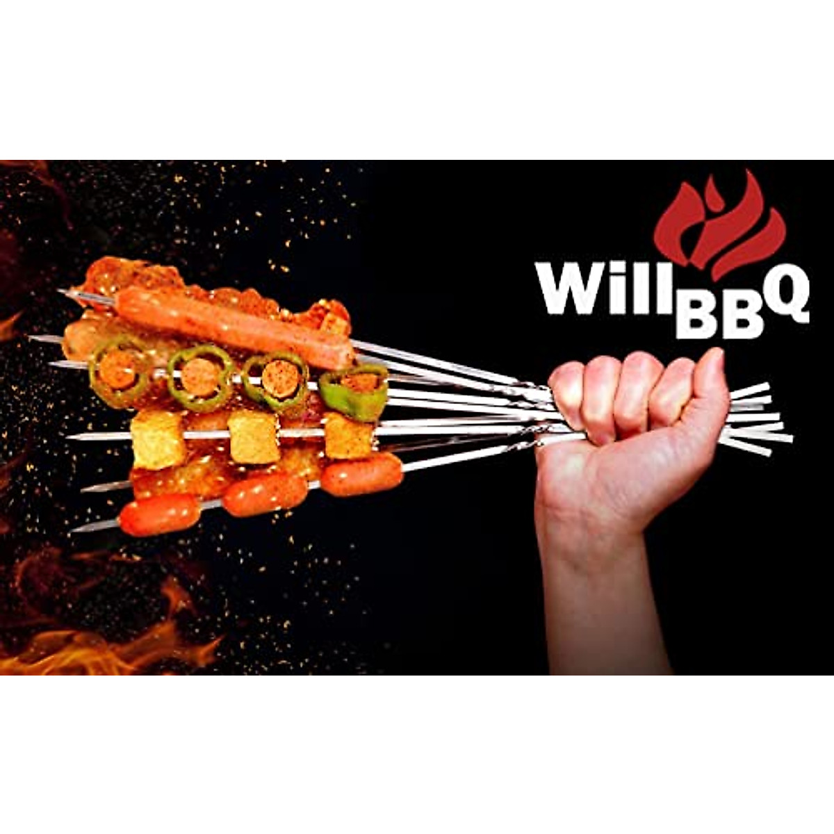 WILLBBQ 304 Stainless Steel Flat Barbecue Skewers,20PCS/40PCS BBQ Kebab Skewers with Portable Metal Storage Tube,Reusable for Grilling Barbecue Kitchen Party and Outdoor Cooking (40)