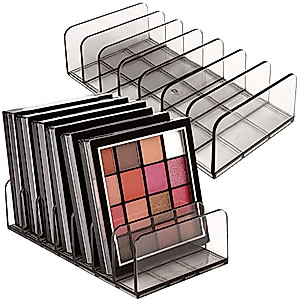 Cenbee Makeup Palette Organizer(2 Pack)Acrylic Eyeshadow Palette Pallet,7 Sectons BPA-Free Divided Make Up Blush,Contour Storage Holder Cosmetic Eye Shadow Display Stand Clear Rack Vanity Holder(Grey)