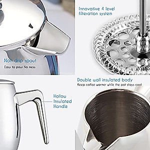 Easyworkz Nando French Press 23 oz Double Wall Insulated Thermal Coffee Maker,304 Stainless Steel Cafetiere