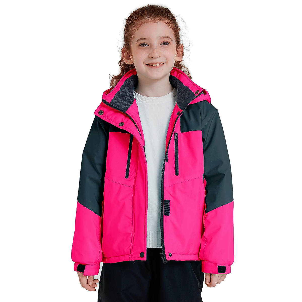 ZSHOW Girls' Warm Winter Coat Fleece Waterproof Ski Jacket with Removable Hood(Rose Red, 14-16)