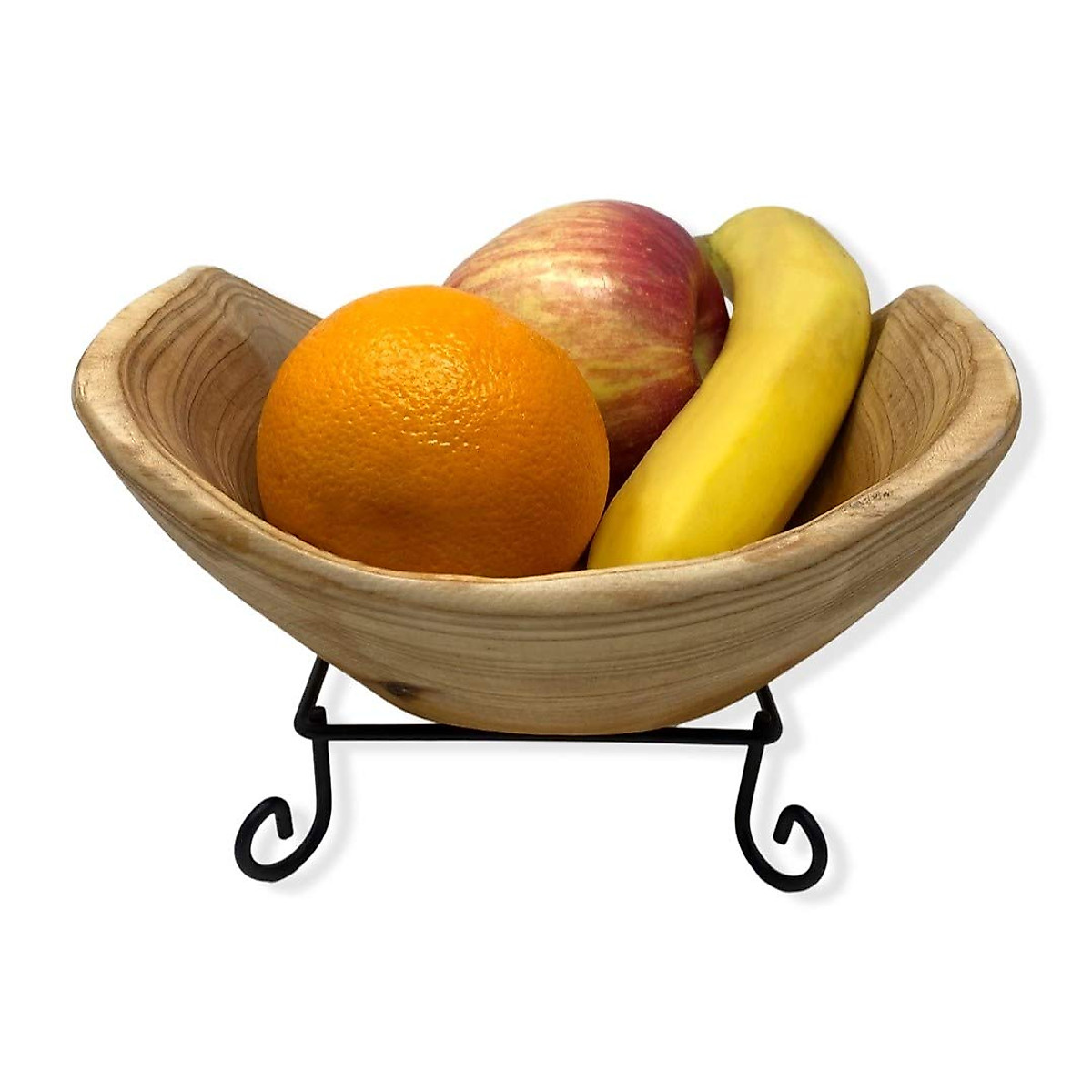 TJ Global Handmade Wood Bowl Rectangular shape Handcarved Natural Root Wood Crafts Bowl Fruit Salad Serving Bowls with Metal Stand - Small (L8 x W7 x H4)