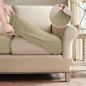 SUBRTEX Stretch Cushion Covers Couch Cushion Slipcovers RV Seat Covers Chair Loveseat Sofa Cushion Protector Spandex Elastic Furniture Protector for Seat (2 Packs, Sand)