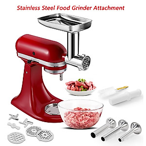 KINGEAGLE Food Grinder Attachment for KitchenAid Mixers,Stainless Steel Dishwasher Safe Meat Mincer Accessories Set Included 3 Sausage Stuffer Tubes