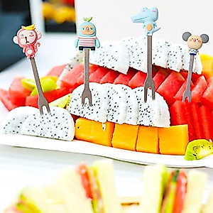 ZAKVOP 18 Pcs Food Picks for Kids with 3 Ceramic Jars, Set of 3 Cute Cartoon Fruit Forks Kids Stainless Steel, Animal Food Picks Fruit Picks for Kids Bento Picks for Appetizers