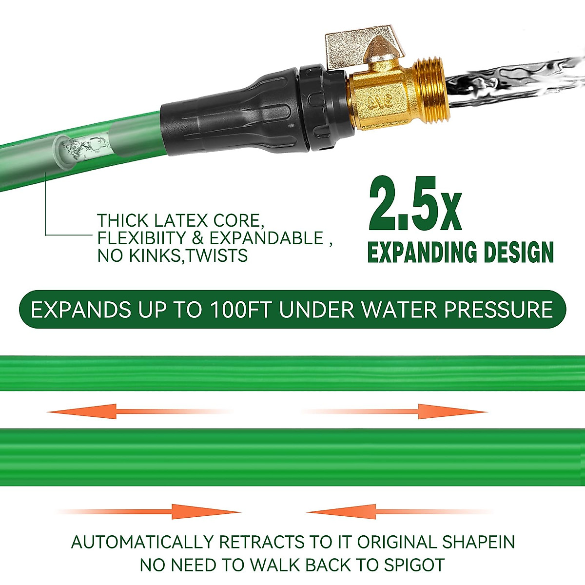 SHEMKAR 100FT Expandable Garden Hose,Flexible Lightweight Water Hose with 3/4" Solid Brass Fittings,Leak-Proof Durable Retractable Hose,No-Kink Collapsible Outdoor Water Pipe for Watering Washing