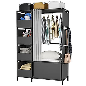 MOYIPIN Portable Wardrobe Clothes Storage Closet Cabinet with Curtain, for Living Room, Bedroom, Black