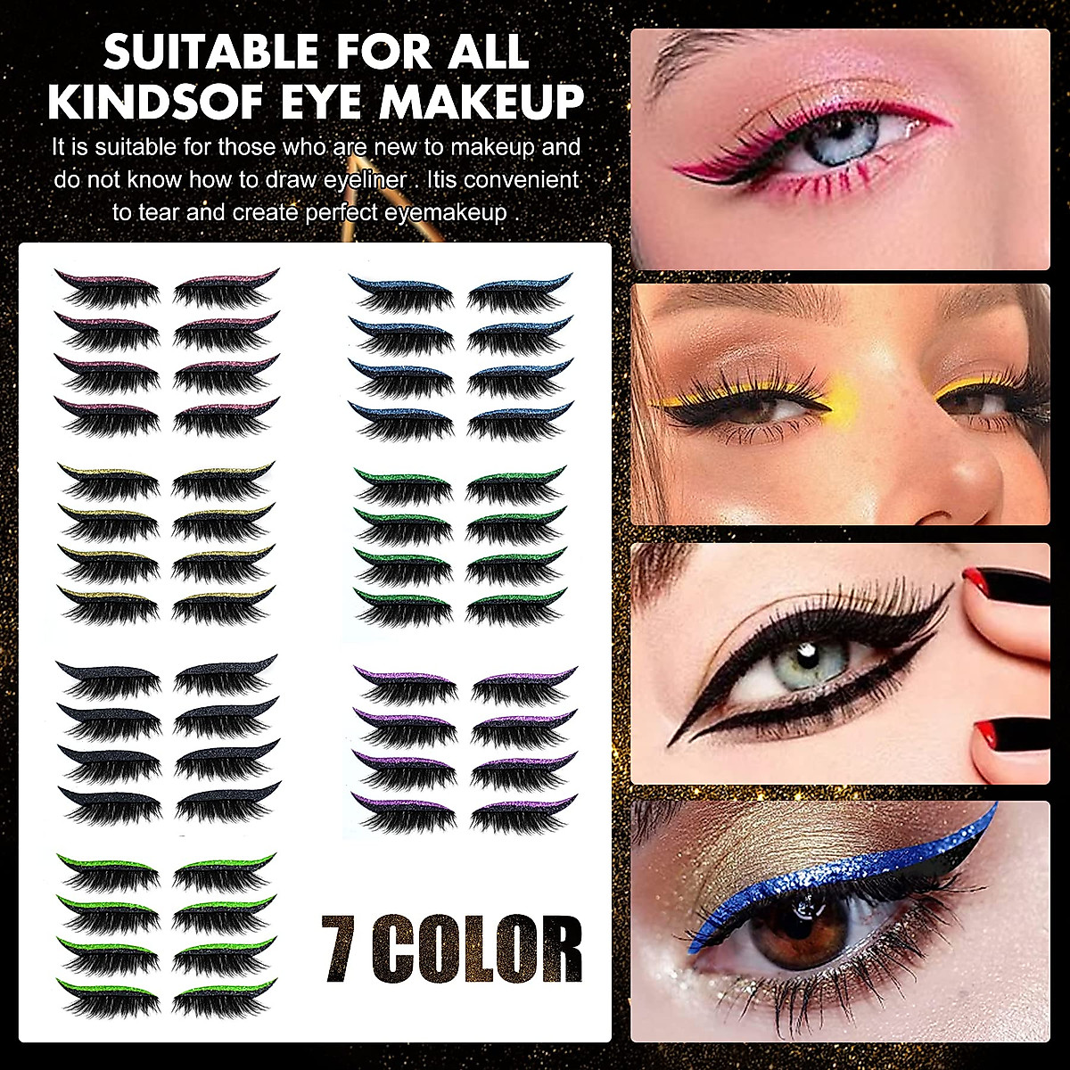 Eyelash Stickers Reusable Eyeliner and Eyelash Stickers 4 Pairs Reusable Eyelid And Eyelash Stickers Makeup Stickers Instant Outline Easy Quick Application -Women Make Up Eyeliner Stickers (Black)