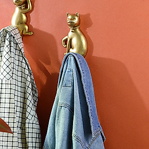 JruiZhp Decorative Cat Hooks, 1 Pcs Golden Resin Wall Hooks–Decorative Wall Mounted Coat Hooks for Hanging Coats, Scarves, Bags, Purses, Backpacks, Towels and More, Gift for Cat Lovers