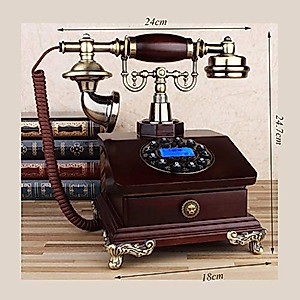 DSDD Retro Phone,Antique Style Telephone with Wood and Metal Body, Functional Rotary dial and Socket Red Telephone,Office,Hotel