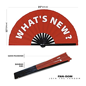 What's New? hand fan foldable bamboo circuit hand fan funny gag slang words expressions statement gifts Festival accessories Rave handheld Circuit event fan Clack fans (Red)