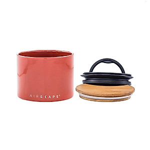 AirScape Ceramic Coffee and Food Storage Canister | Patented Airless Inner Lid with Two Way Valve Preserves Food Freshness - Glazed Ceramic with Bamboo Top (Desert Red Rock, Small)