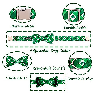 MACA Bates St. Patrick's Day Dog Collar with Bow/Flower/Bow tie, Clover Adjustable Collar for Small Medium Large Dog with Metal Buckle