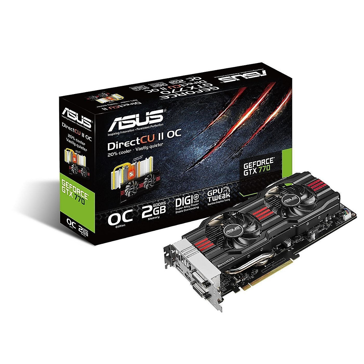 ASUS GTX770-DC2OC-2GD5 GeForce GTX770 2GB GDDR5 256-bit, DVI-I/DVI-D/ HDMI/DP PCI-Express 3.0 SLI ready Graphic Card OC-selected 1110MHz core