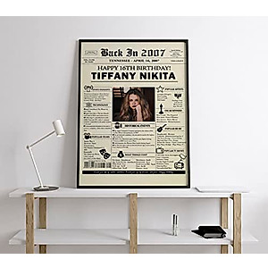 16th Birthday Decorations For Women, Men, Him, Her - Custom Poster Party Decor Gifts With Personalized Birth Date, Photo - Back in Newspaper