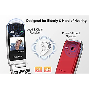 Easyfone Prime-A1 Pro 4G Big Button Flip Cell Phone for Seniors | Easy-to-Use | Clear Sound | SOS Button w/GPS | Unlocked for T-Mobile&MVNOs (Included a SIM Card) | Convenient Charging Dock (Red)