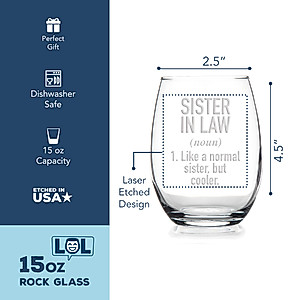 Sister In Law Normal But Cooler Stemless Wine Glass - Sister In Law Gift, Sister In Law Wine Glass