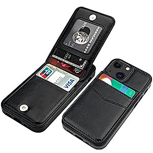 KIHUWEY Compatible with iPhone 13 Mini Case Wallet with Credit Card Holder, Premium Leather Magnetic Clasp Kickstand Heavy Duty Protective Cover for iPhone 13 Mini 5.4 Inch(Black)