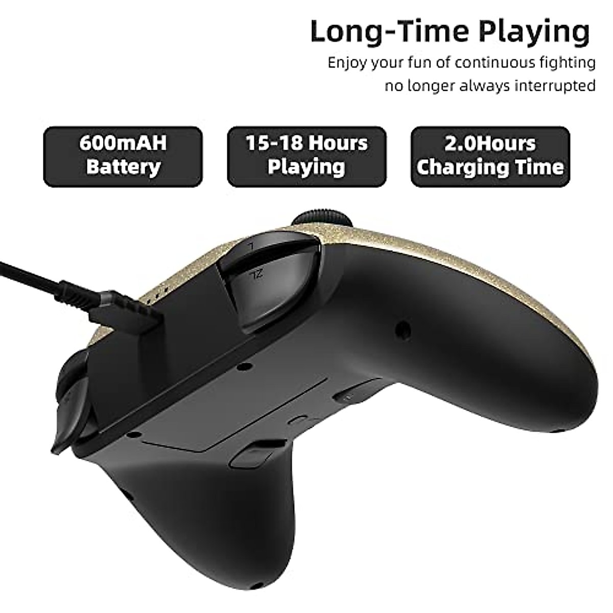 Mytrix Gold Wireless Switch Controller Compatible with Nintendo Switch/OLED/Lite Steam Deck, Pro Controller with Turbo, Motion, Vibration, Wake-Up, Headphone Jack and Dynamic Joystick RGB Lighting