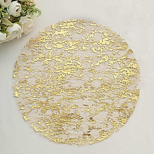 Efavormart 10 Pack | 13" Metallic Gold Luminous Mesh Foil Table Placemats, Round Shiny Polyester Dining Mats