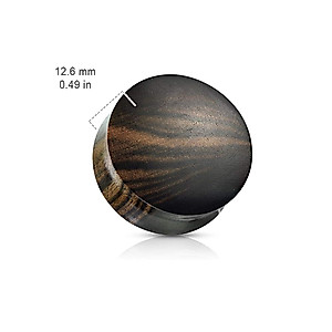 Pierced Owl Striped Ebony Wood Convex Saddle Plug Gauges, Sold as a Pair (22mm (7/8"))