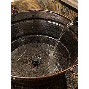 SimplyCopper 15" Round Copper Vessel BUCKET Sink with 13" ORB Faucet and Lift & Turn Drain
