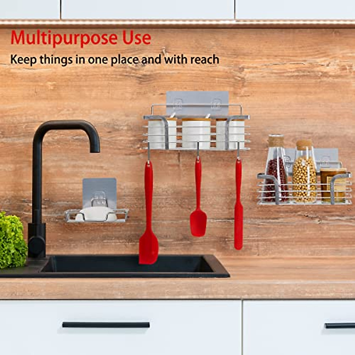 BOARWILY Adhesive Shower Caddy Shelf Organizer , Bathroom Shower Rack with Soap Dishes , 304 Stainless Steel Bathroom Shower Storage Organizer with 6 Hooks - 3 Pack , No Drilling