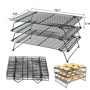 Tier Cooling Rack, Stackable Baking Rack Shelf, Kitchen Cookie Cooling Rack Baking Supplies for Bread Cake Biscuits and More (3-Tier Cooling Racks)