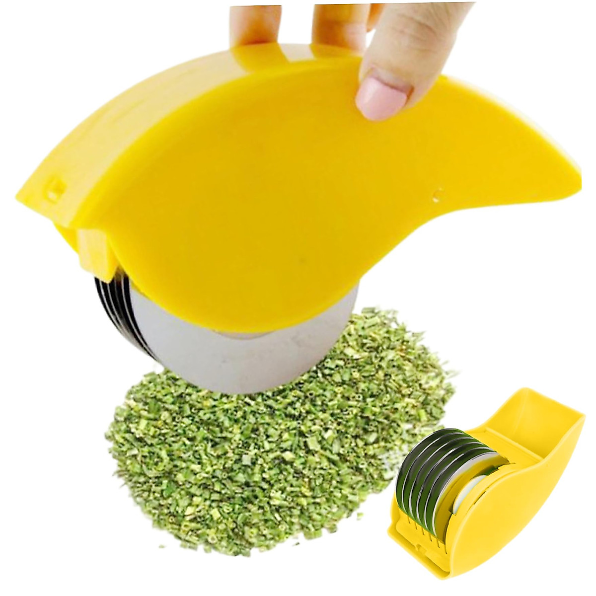 Herb Stripper Herb Chopper with 6 Blade Manual Herb Chopper Stainless Steel PP Herb Cutter Sharp Detachable Washable for Cilantro Scallion Parsley Yellow