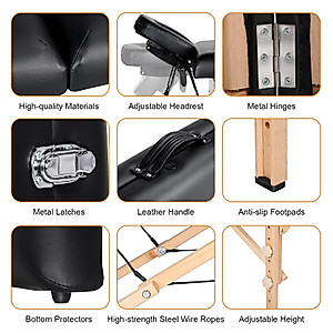 Yaheetech Spa Bed Portable Lash Bed Massage Bed Foldable Spa Tables Adjustable 2 Fold with Non-Woven Bag, Black