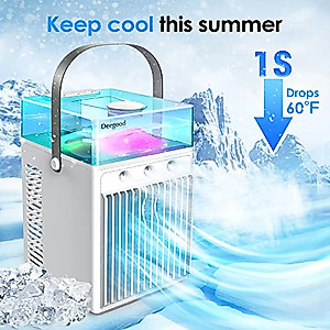 Air Conditioner Fan, Small AC Air Cooler with 20.3Oz Water Tank and 3-In-1 Air Cooler with Humidifier and Fan Modes for Bedroom Home Office and Room Grey