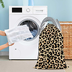 Foiosoh Extra Large Laundry Storage Bag with Mesh Laundry Bag Set Leopard Print Gold Black Fashion Laundry Hamper Sturdy Dirty Clothes Organizer for School Travel College Dorm
