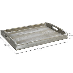 MyGift Rustic 12 x 16 inch Gray Wood Decorative Serving Tray with Handles, Rectangular Coffee Table Tray, Breakfast Tray