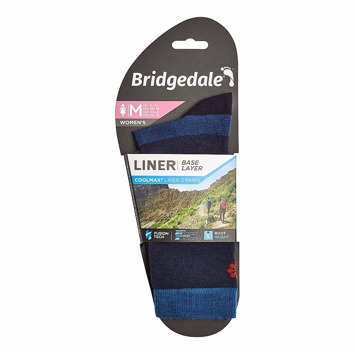 Bridgedale Women's Coolmax Base Layer Liner Socks - 2 Pack, Navy, Small