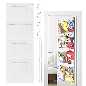 Stuffed Animal Storage Over The Door Organizer Stuffed Animal Net Or Hammock Hanging Organizer for Bedroom Bathroom Nursery Kids Room Toy Net Hammock for Stuffed Animals Holder with 4 Large Pockets