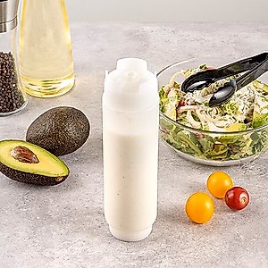Restaurantware First In First Out 16 Ounce Condiment Squeeze Bottle 6 Refillable Lid FIFO Squeeze Bottle - Precision Dispensing Tip Flexible Clear Plastic Squeeze Bottle For Sauces