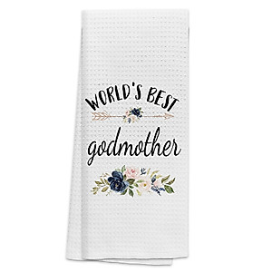 TUNW Best Godmother Kitchen Towels 16″×24″,World’s Best Godmother Floral Soft and Absorbent Kitchen Tea Towel Dish Towels Hand Towels,Birthday Christmas Thanksgiving for Godmother