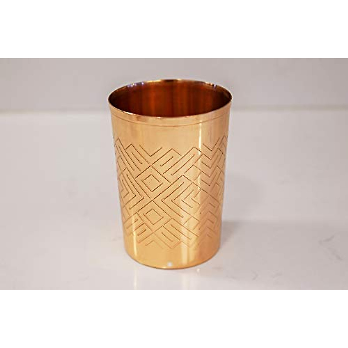 Alchemade 100% Pure Copper Mint Julep Tumbler Cups - 10 Oz Derby Cups With Etched Geometric Design For Mint Juleps, Cocktails, Or Your Favorite Beverage - Keeps Drinks Colder, Longer