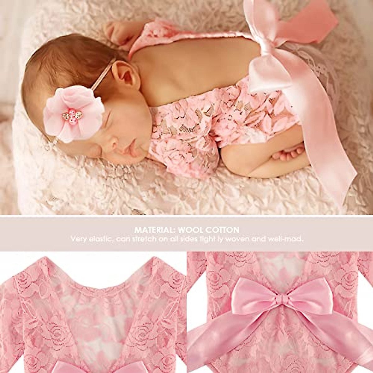Yuehuam Baby Photography Props Outfits Girl Lace Romper + Headband Infant Photo Shoot Outfits Cloth for 3 Months
