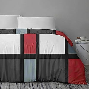 Bedding Sheet Bed Sets, Red Gray Black White Geometric Soft 3-Pieces Duvet Cover Set Comfy 1 Comforter Cover & 2 Pillowcases for All Season Twin(68"×90")