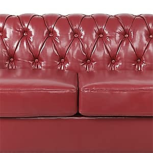 wirrytor Chesterfield Classic Sofa, Modern Leather 3 Seater Sofa, Upholstered Tufted Back Settee Couch with Rolled Arms Nailhead Trim for Living Room Bedroom(Burgundy)